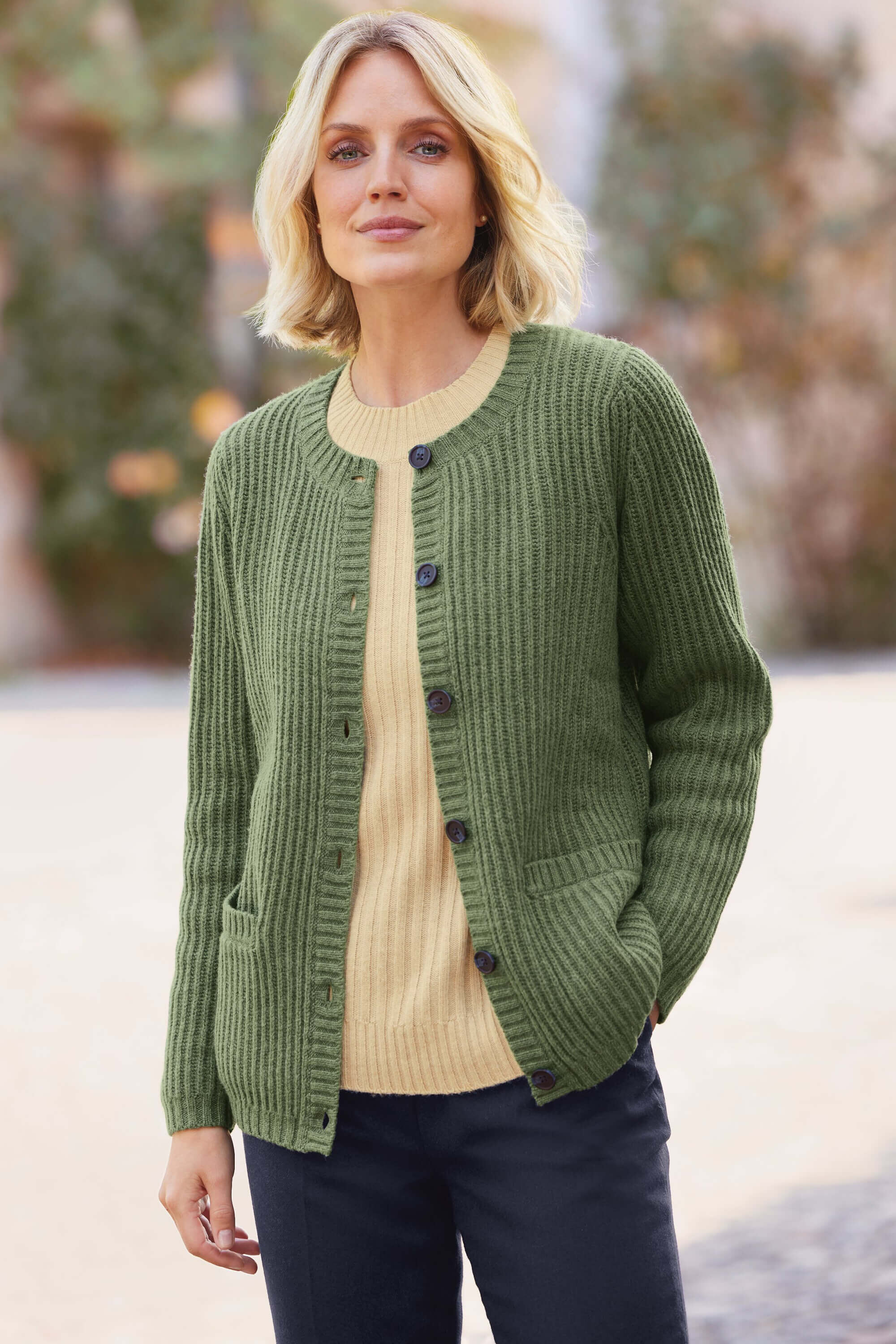 Rib knit lambswool cardigan | HY130 | Not Available | Cotswold Collections