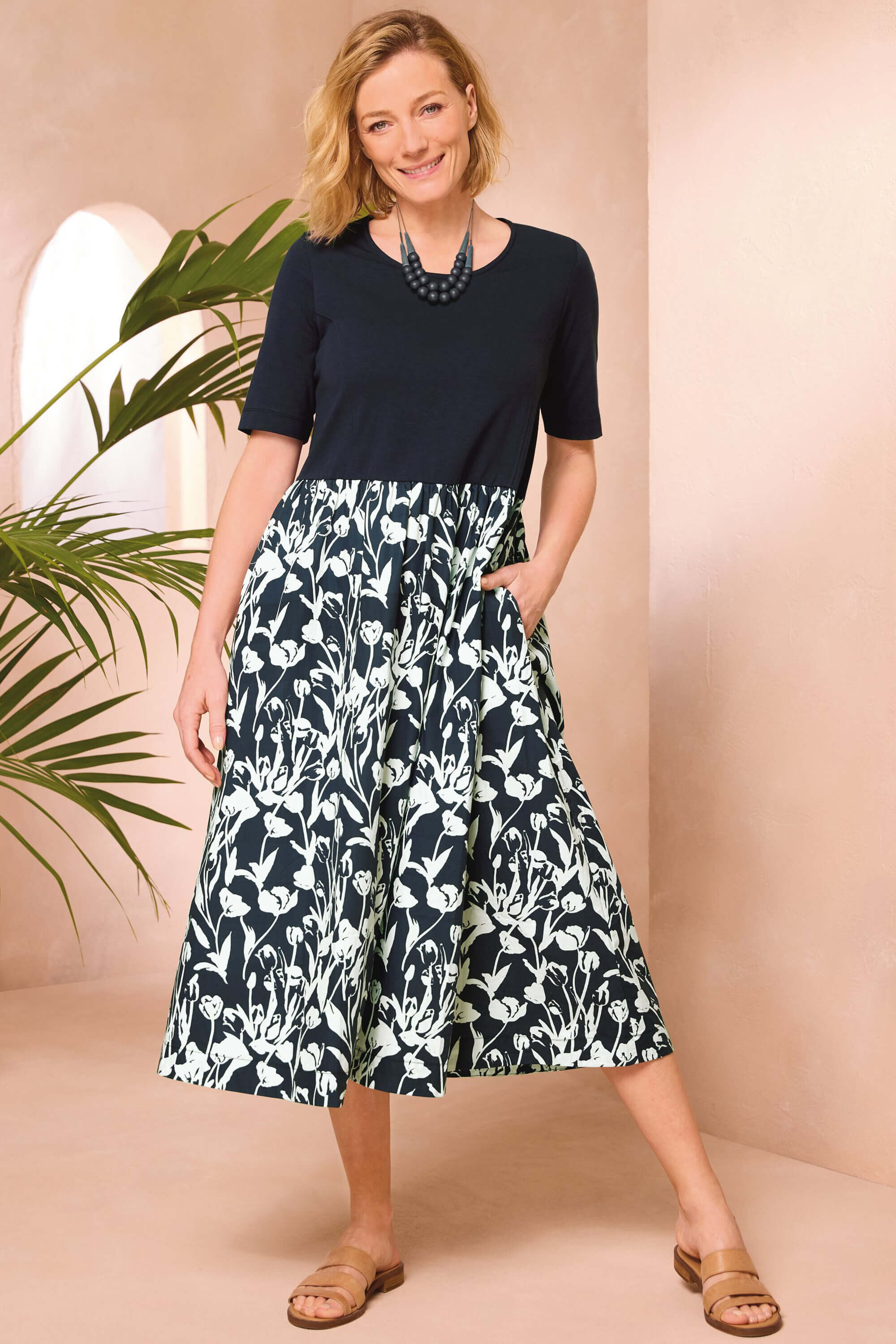 Buy Print and plain dress | JM851 | View All | Cotswold Collections