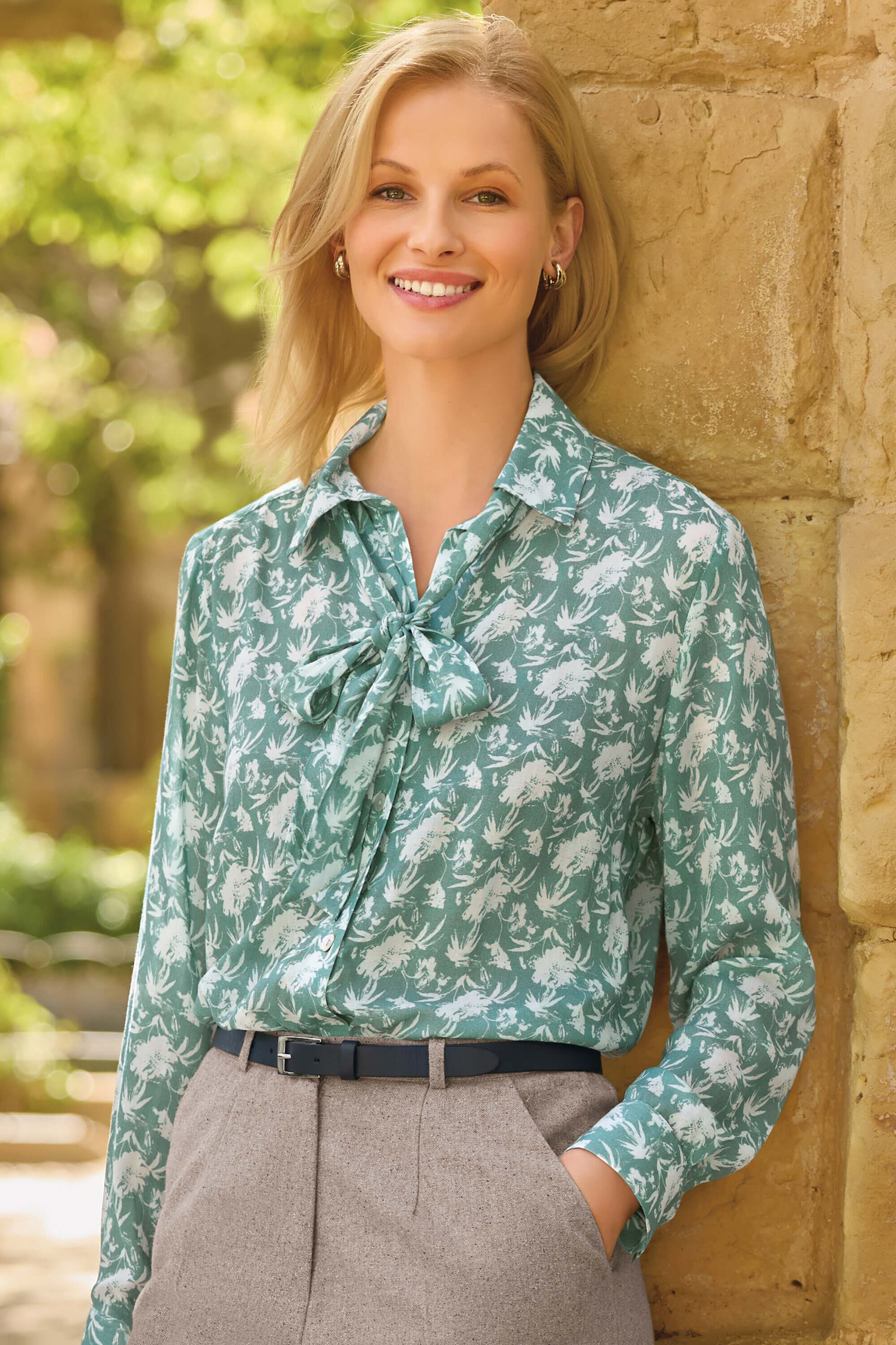 Printed blouse with tie | Cotswold Collections